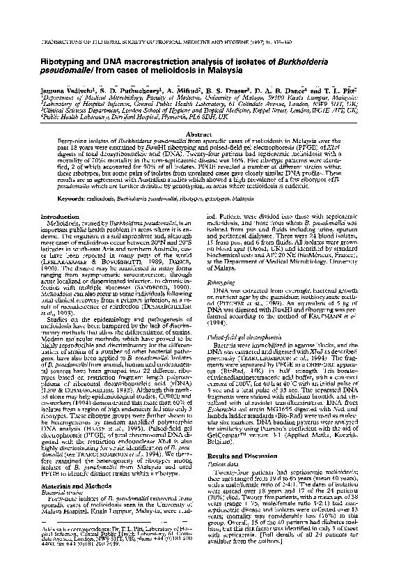 (PDF) Ribotyping and DNA macrorestriction analysis of isolates of ...
