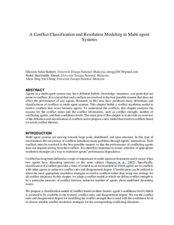 Pdf Conflict Classification And Resolution Modeling In Multi Agent Systems