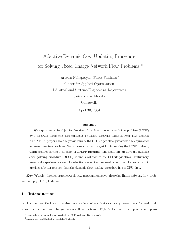 Pdf Adaptive Dynamic Cost Updating Procedure For Solving Fixed Charge Network Flow Problems