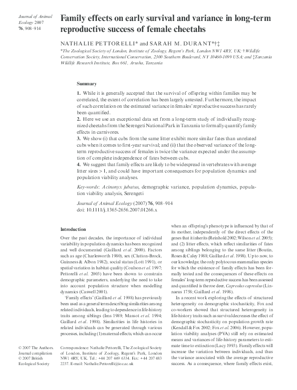 (PDF) Family effects on early survival and variance in long-term ...
