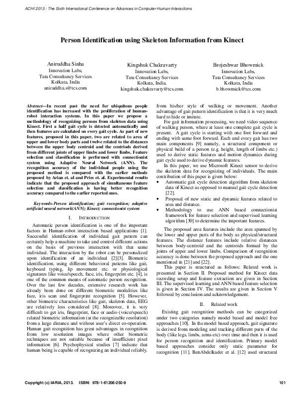 Pdf Person Identification Using Skeleton Information From Kinect