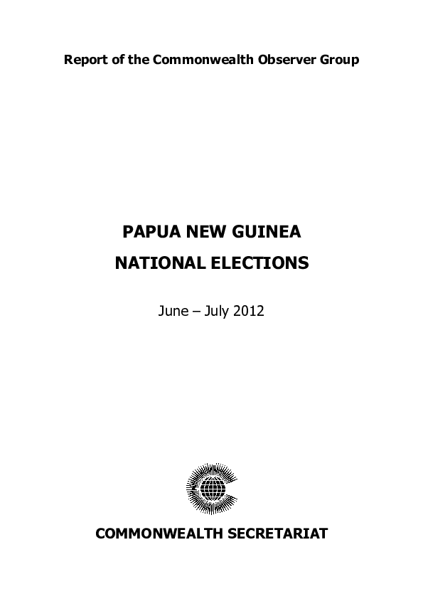 (PDF) Report of the Commonwealth Observer Group PAPUA NEW GUINEA NATIONAL ELECTIONS