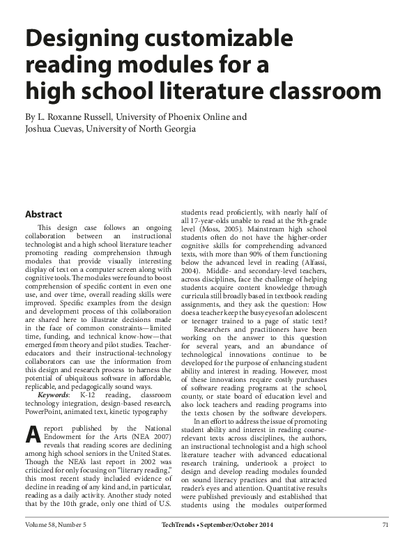 (PDF) Designing customizable reading modules for a high school ...