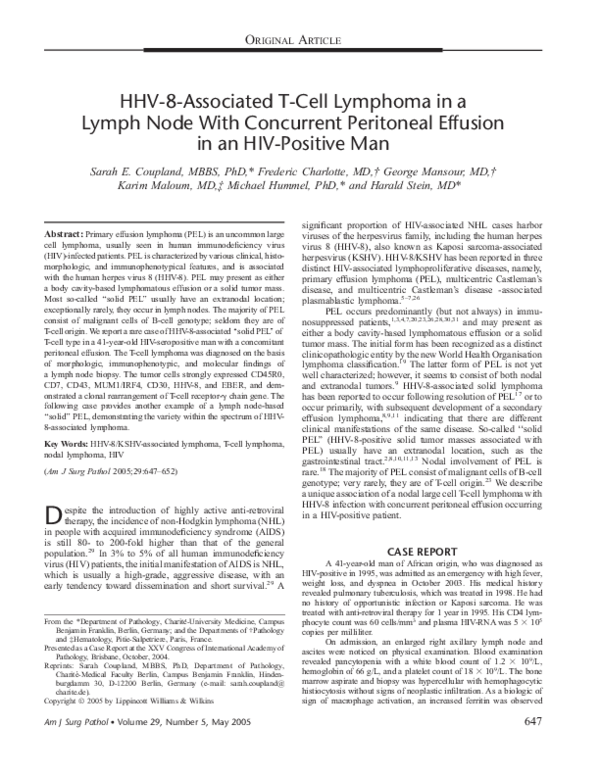 (PDF) HHV-8-Associated T-Cell Lymphoma in a Lymph Node With Concurrent Peritoneal Effusion in an ...