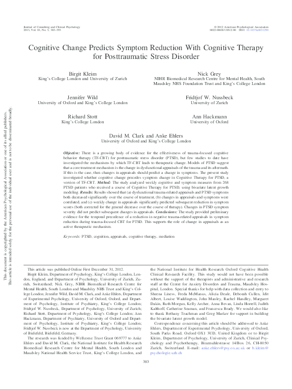 (PDF) Cognitive change predicts symptom reduction with cognitive ...
