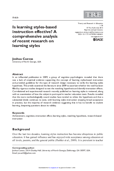 (PDF) Is learning styles-based instruction effective? A comprehensive ...