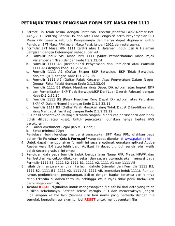 (DOC) PETUNJUK TEKNIS PENGISIAN FORM SPT MASA PPN 1111 | desy ...