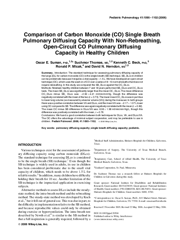(PDF) Comparison of carbon monoxide (CO) single breath pulmonary ...