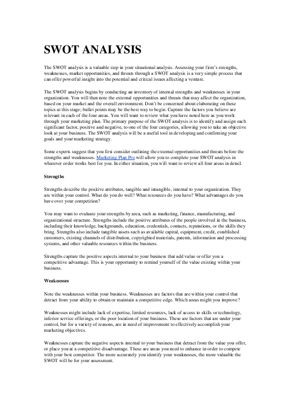 (DOC) SWOT ANALYSIS