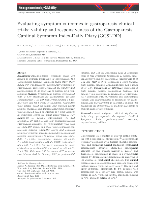 (PDF) Evaluating symptom outcomes in gastroparesis clinical trials ...