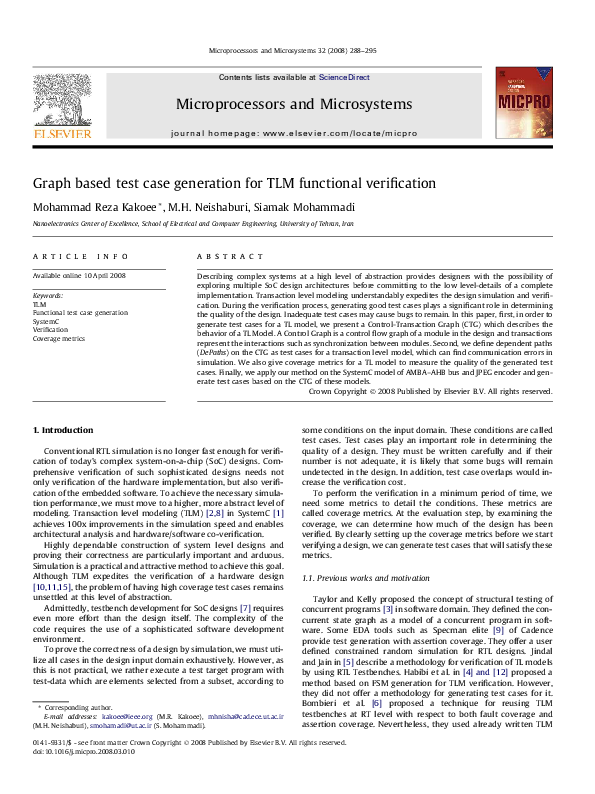 Pdf Graph Based Test Case Generation For Tlm Functional Verification Siamak Mohammadi