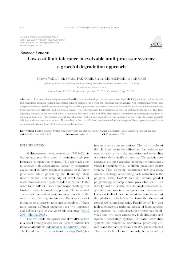 (PDF) Low-cost fault tolerance in evolvable multiprocessor systems: a graceful degradation approach