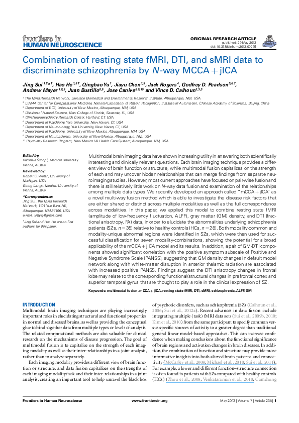 (PDF) Combination of Resting State fMRI, DTI, and sMRI Data to ...