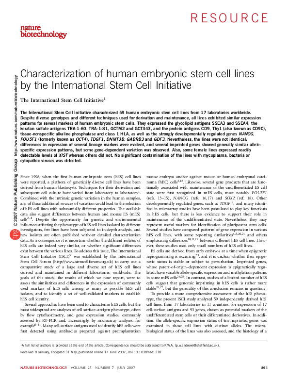 (PDF) Characterization of human embryonic stem cell lines by the ...