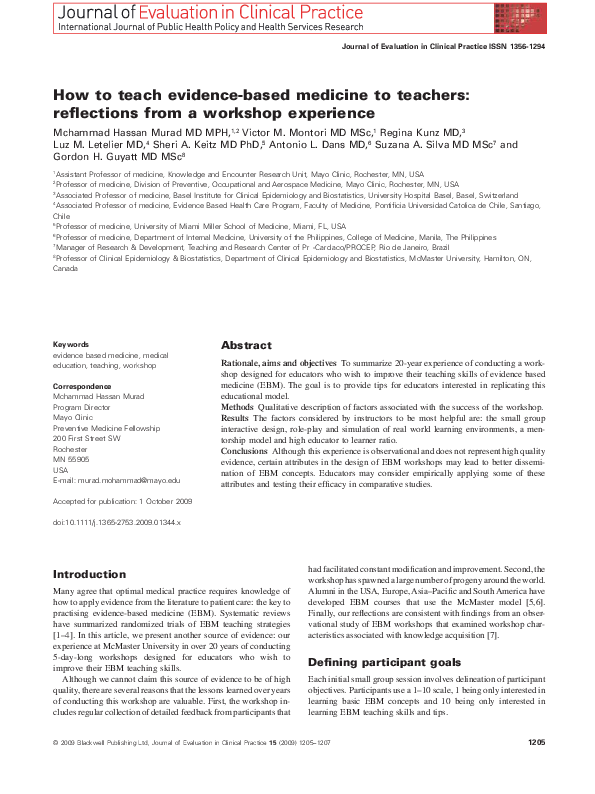 (PDF) How to teach evidence-based medicine to teachers: reflections ...