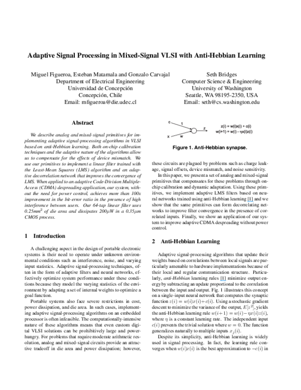 (PDF) Adaptive signal processing in mixed-signal VLSI with anti-Hebbian learning