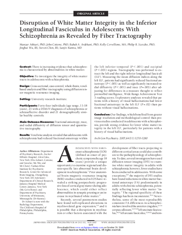 (PDF) Disruption of White Matter Integrity in the Inferior Longitudinal Fasciculus in ...