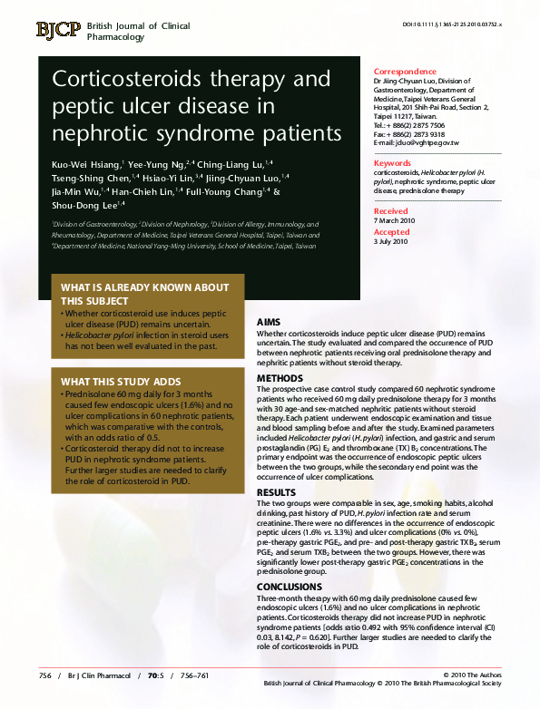 (PDF) Corticosteroids therapy and peptic ulcer disease in nephrotic ...