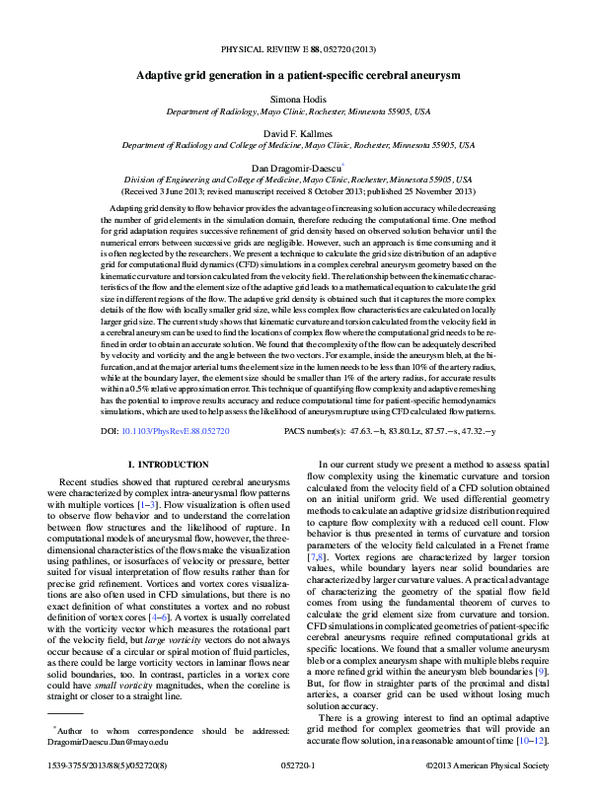 (PDF) Adaptive grid generation in a patient-specific cerebral aneurysm