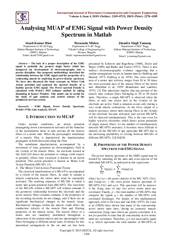 (PDF) Analysing MUAP of EMG Signal with Power Density Spectrum in Matlab