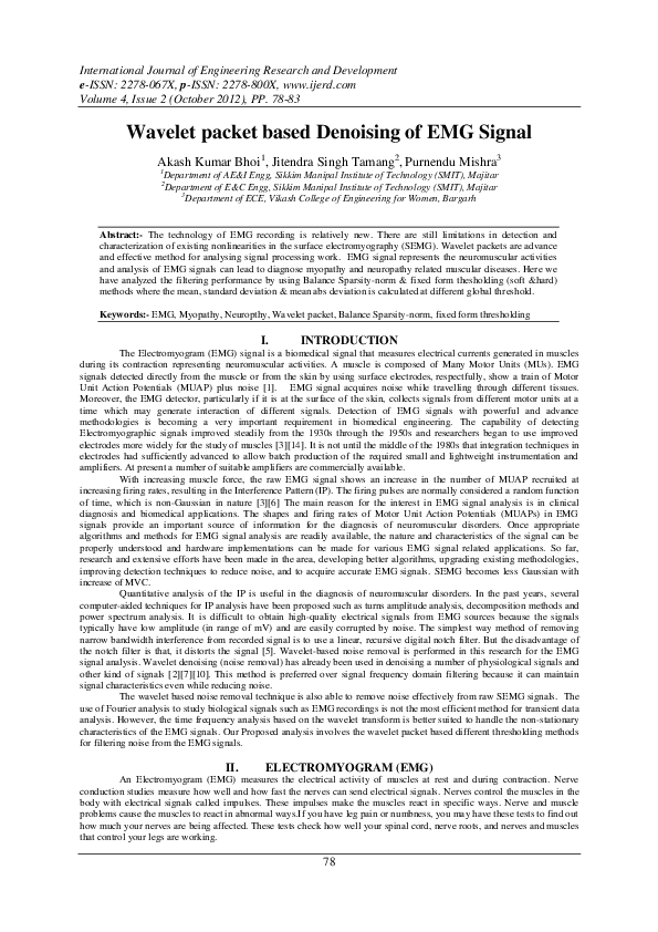 Wavelet Packet Based Denoising Of Emg Signal