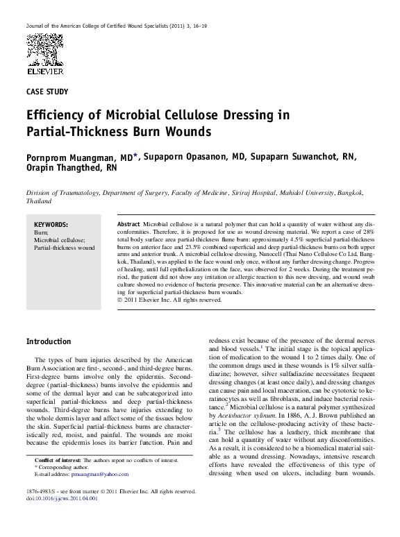 (PDF) Efficiency of Microbial Cellulose Dressing in Partial-Thickness ...
