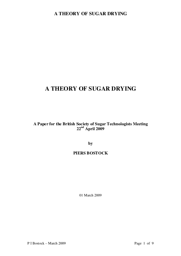 (PDF) A THEORY OF SUGAR DRYING A THEORY OF SUGAR DRYING