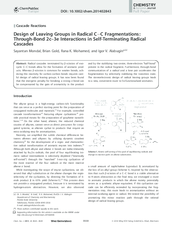 (PDF) Design of Leaving Groups in Radical C C Fragmentations: Through ...