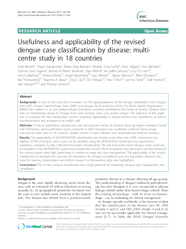 (PDF) Usefulness and applicability of the revised dengue case ...