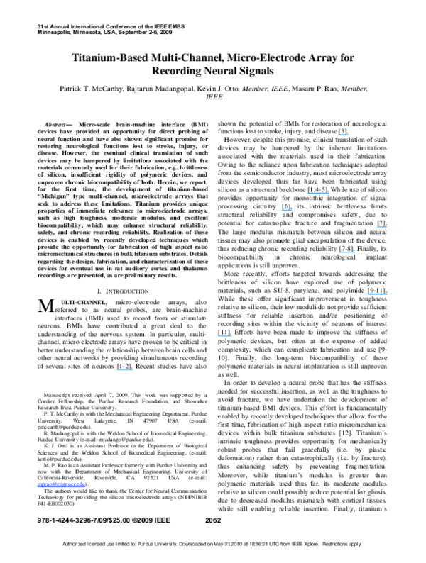 (PDF) Titanium-based multi-channel, micro-electrode array for recording ...
