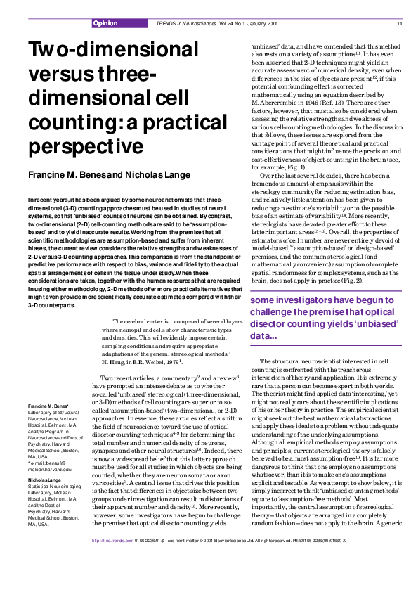 (PDF) Two-dimensional versus three-dimensional cell counting: a ...