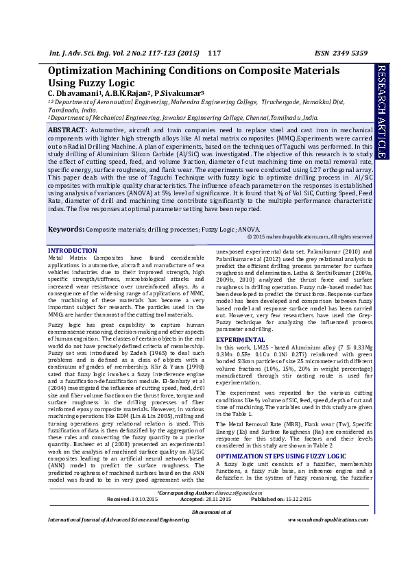 (PDF) Optimization Machining Conditions on Composite Materials Using Fuzzy Logic