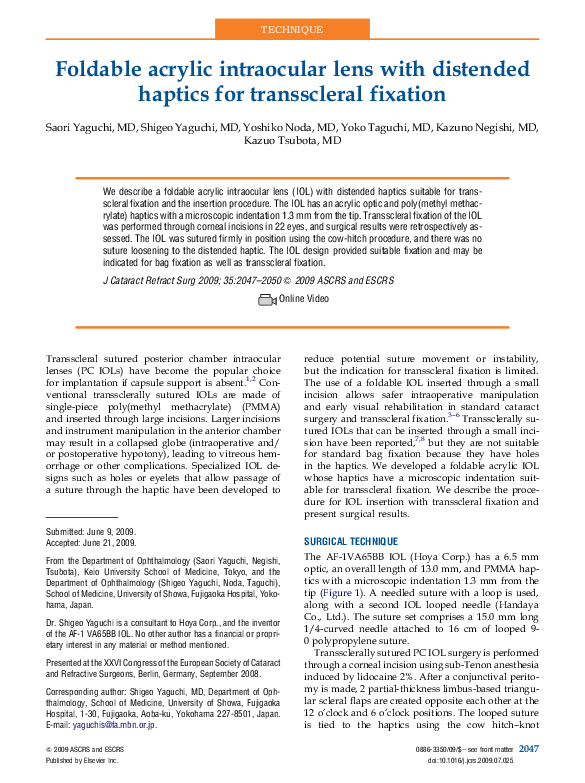 (PDF) Foldable acrylic intraocular lens with distended haptics for ...