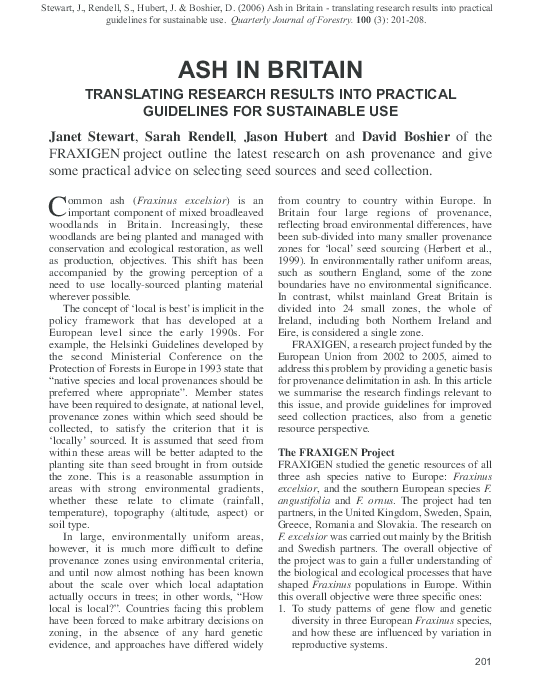 (PDF) Ash in Britain: translating research results into practical ...