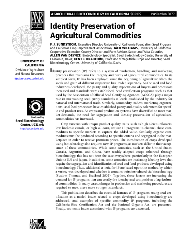 (PDF) Identity Preservation of Agricultural Commodities