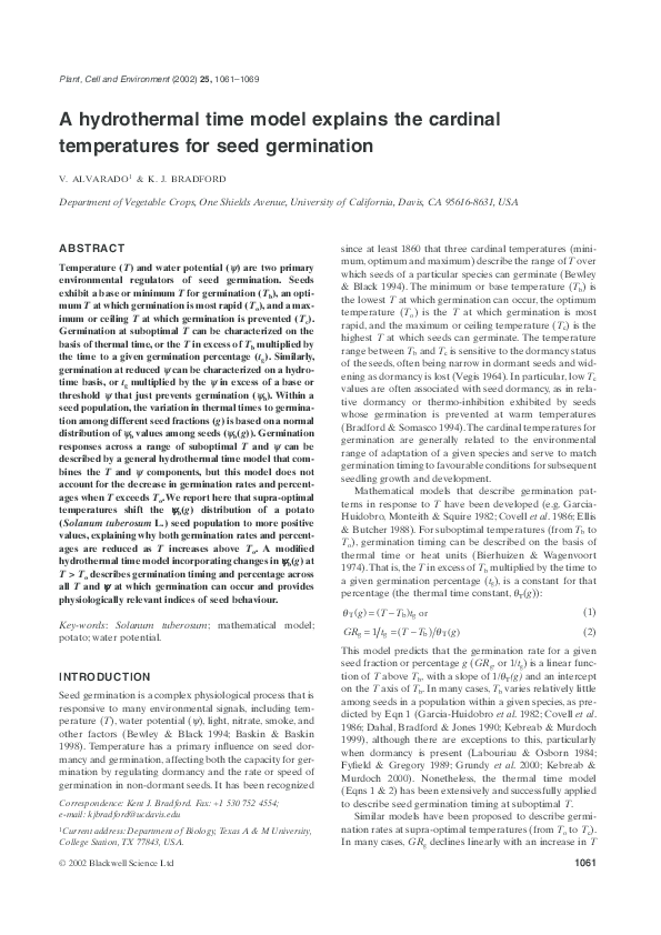 (PDF) A hydrothermal time model explains the cardinal temperatures for ...