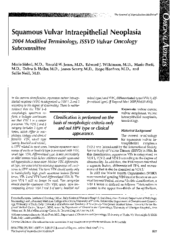 (PDF) Squamous Vulvar Intraepithelial Neoplasia: 2004 Modified ...