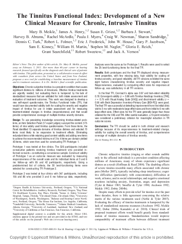 (PDF) The Tinnitus Functional Index
