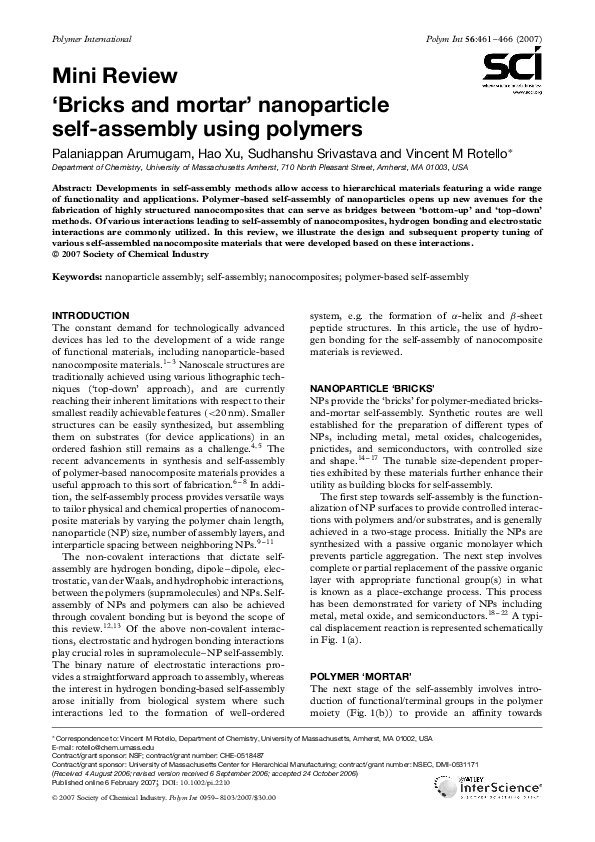 (PDF) ‘Bricks and mortar’ nanoparticle self-assembly using polymers