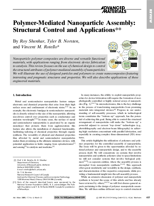 (PDF) Polymer-Mediated Nanoparticle Assembly: Structural Control and Applications