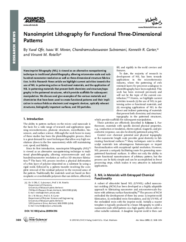 (PDF) Nanoimprint Lithography for Functional Three-Dimensional Patterns
