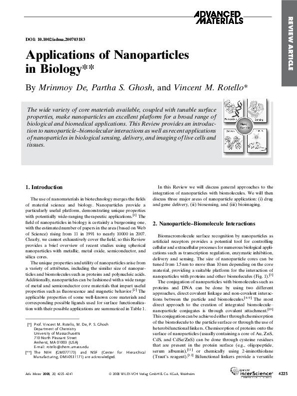 (PDF) Applications of Nanoparticles in Biology