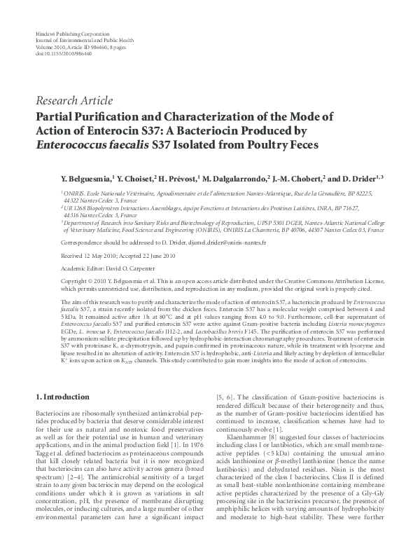 Pdf Partial Purification And Characterization Of The Mode Of Action Of Enterocin S37 A