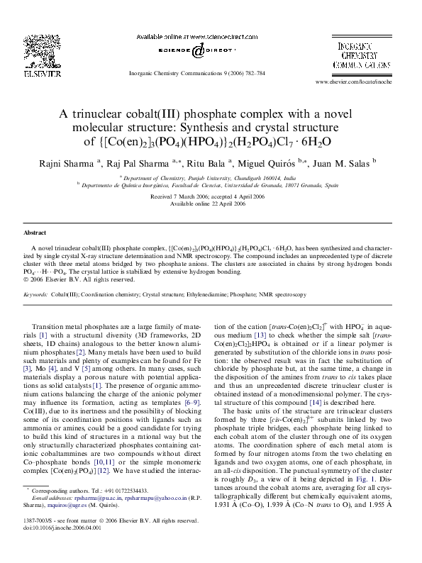 (PDF) A trinuclear cobalt(III) phosphate complex with a novel molecular structure: Synthesis and ...