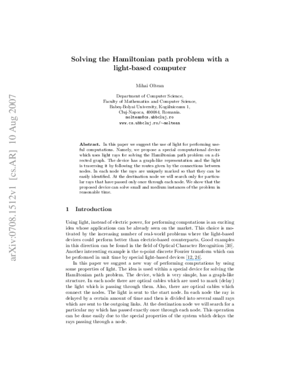 Solving the Hamiltonian path problem with a light-based computer