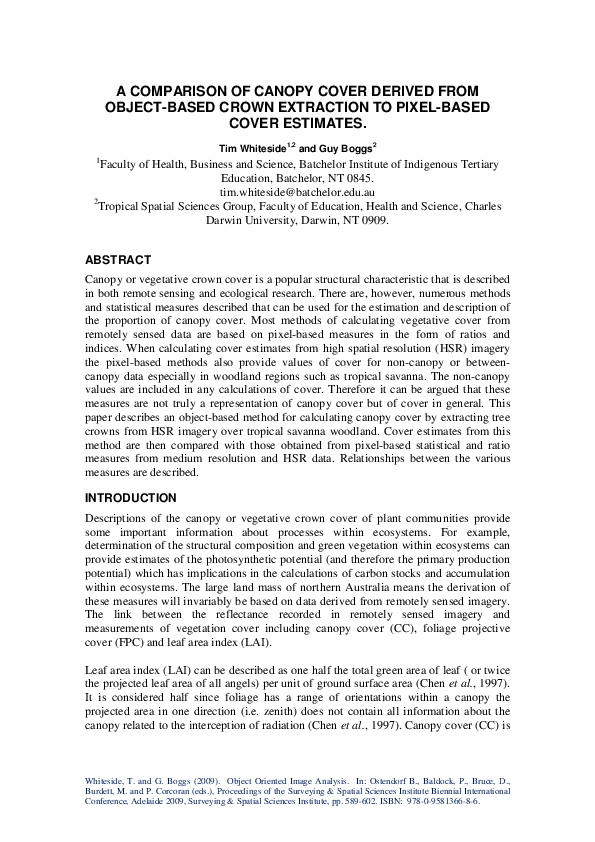 (PDF) A comparison of canopy cover derived from object-based crown ...