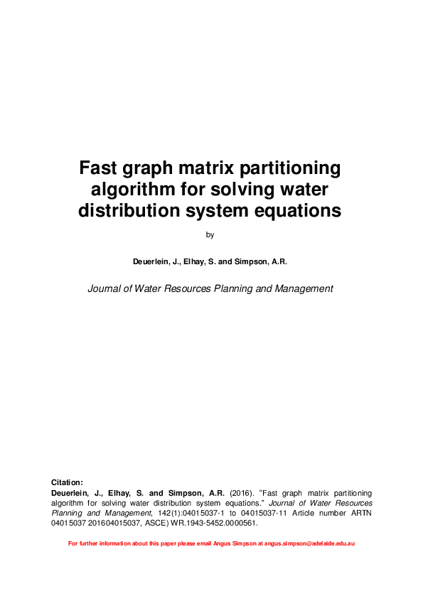 (PDF) Fast Graph Matrix Partitioning Algorithm for Solving the Water Distribution System Equations