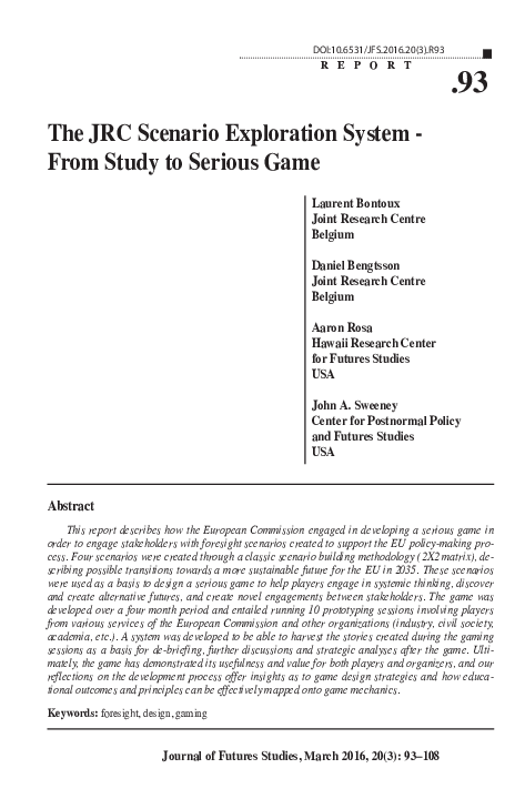 (PDF) The JRC Scenario Exploration System - From Study to Serious Game