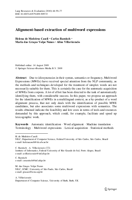 (PDF) Alignment-based extraction of multiword expressions