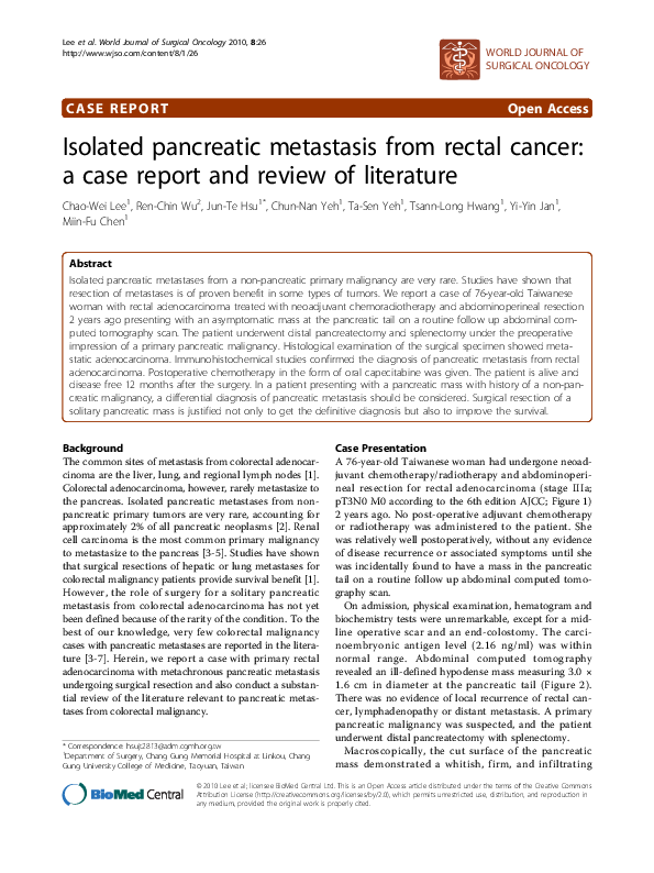 (PDF) Isolated pancreatic metastasis from rectal cancer: a case report ...